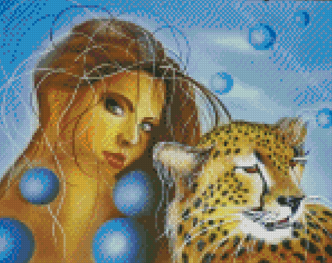 Woman And Tiger Luc Genot - 5D Diamond Painting - DiamondPaintings.SHOP